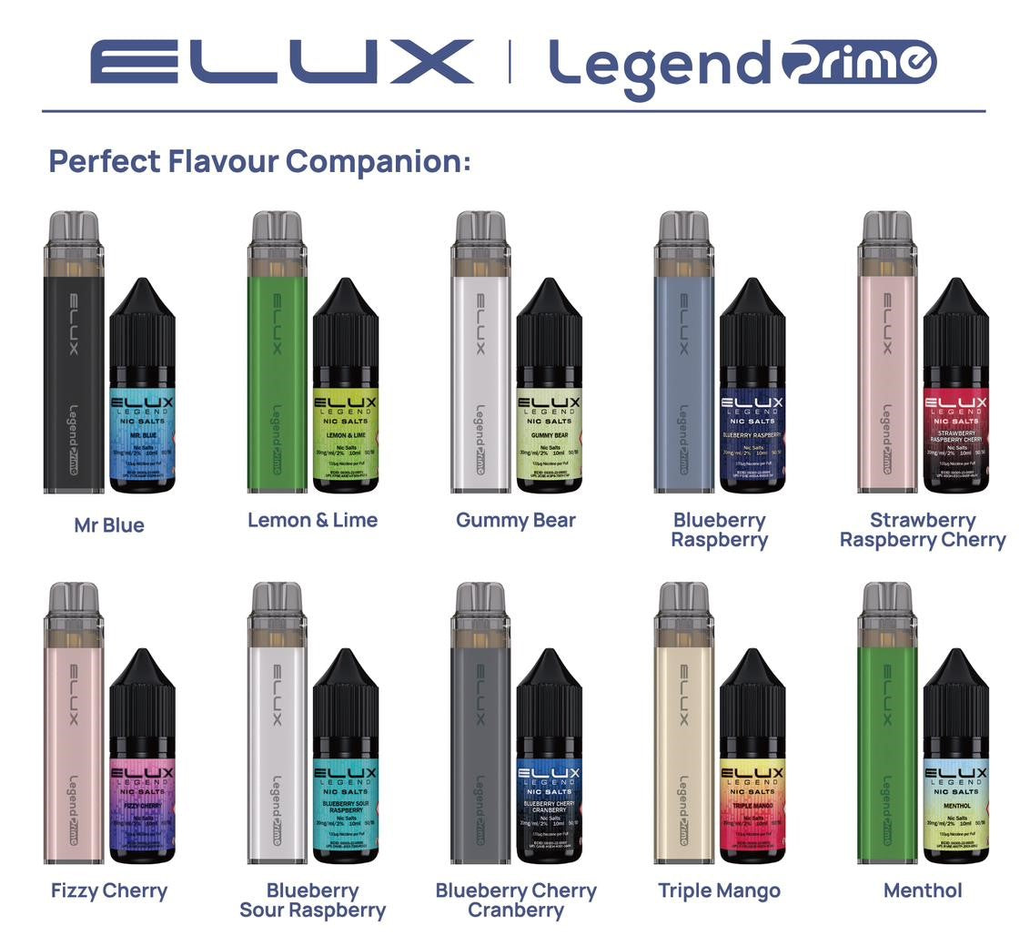Elux Legend Prime 5000 Refillable Pod Kit + Elux Salts - Box of 5 ...